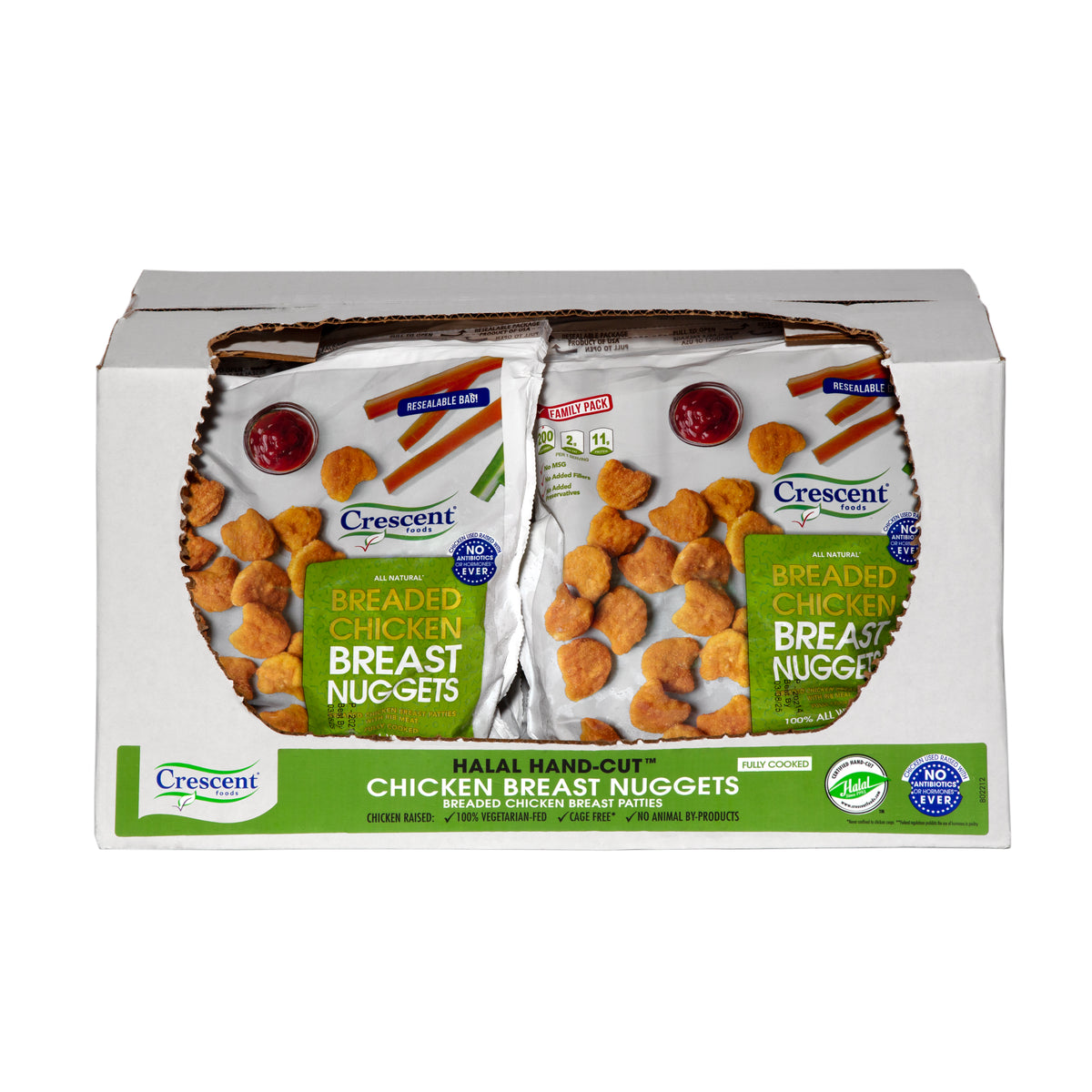 Bulk Halal Hand-Cut Chicken Breast Nuggets Case | Crescent Foods