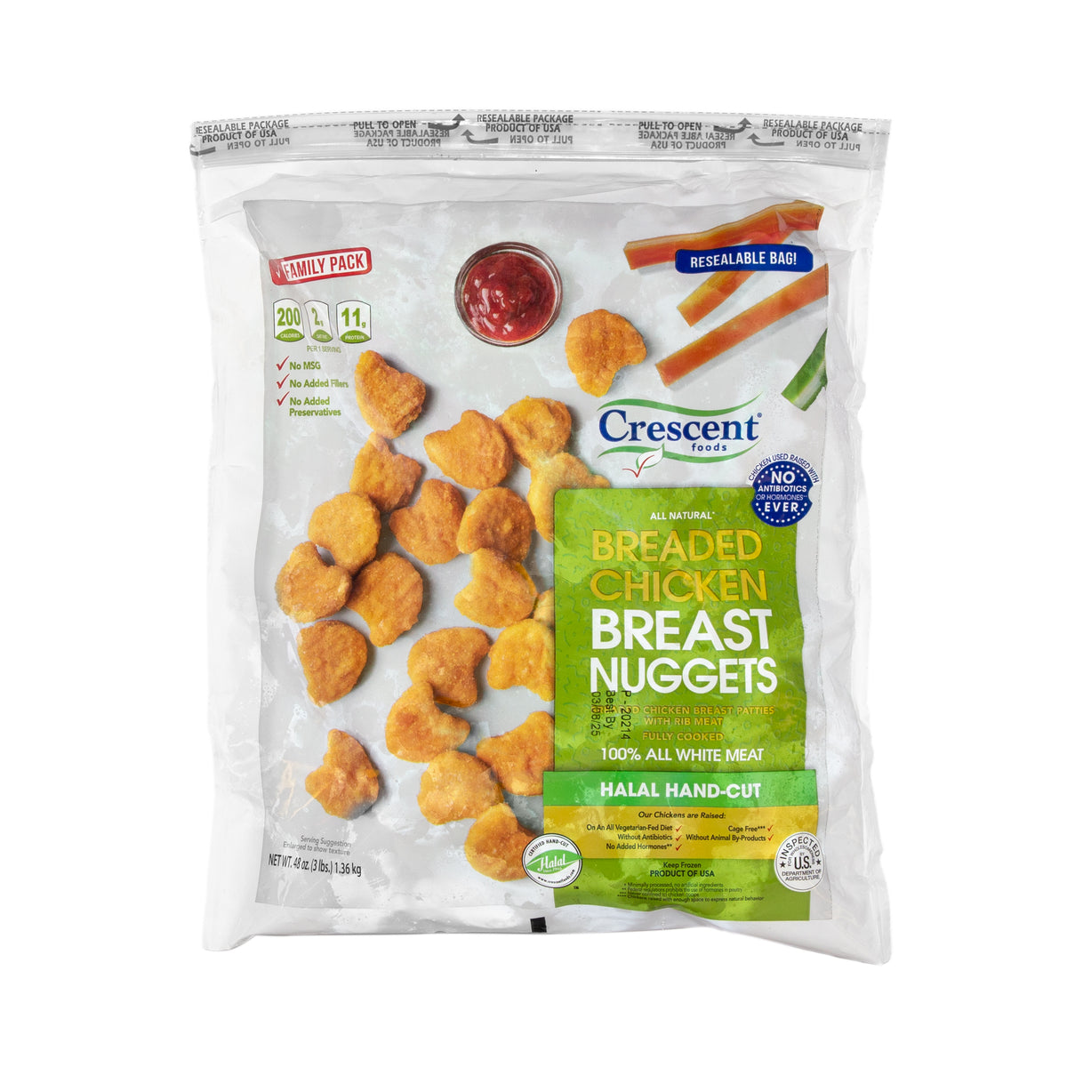 Bulk Halal Hand-Cut Chicken Breast Nuggets Case | Crescent Foods